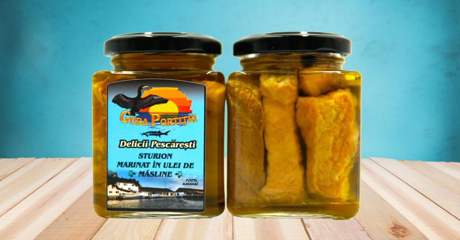Sturion marinat în ulei de struguri - 200g – Fishtodoor